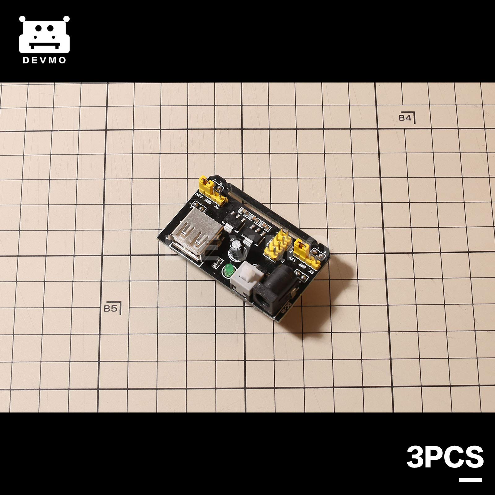 DEVMO 3PCS 3X MB102 Breadboard Power Supply Module Prototype DC 6.5-12V to 3.3V 5V USB Compatible with Ar-duino Bread Board