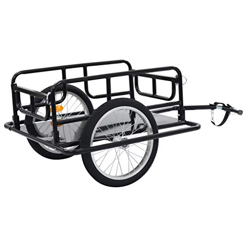 vidaXL Two-Wheeled Bike Cargo Trailer with Quick-Release Hitch and High Load Capacity, Versatile, Compact and Durable Steel Construction, Easy Assembly – Black