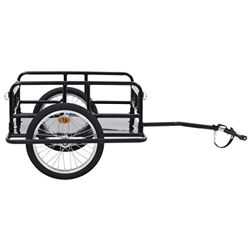 vidaXL Two-Wheeled Bike Cargo Trailer with Quick-Release Hitch and High Load Capacity, Versatile, Compact and Durable Steel Construction, Easy Assembly – Black