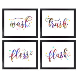 dignovel studios unframed (set of 4) 8x10 watercolor bathroom sign print quotes print wash brush floss flush funny bathroom decor dnc11