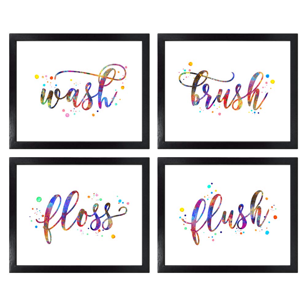 Dignovel Studios Unframed (Set of 4) 8X10 Watercolor Bathroom Sign Print Quotes Print Wash Brush Floss Flush Funny Bathroom Decor dnc11