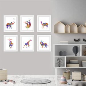 Dignovel Studios Unframed (Set of 6) 8X10 Elephant Sloth Alpaca Chimpanzee Giraffe Lion Watercolor Wild Animal Prints Baby Art Print Set Nursery Decor dnc6