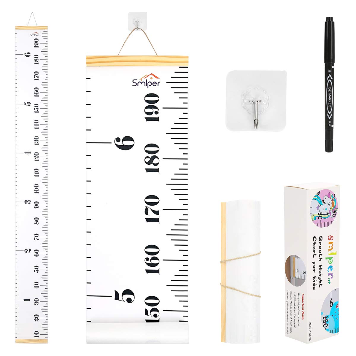 Smlper Growth Chart for Kids,Child Height Chart Ruler for Wall,Wood Frame Fabric Canvas Height Measurement Ruler for Kids Nursery Room,Removable Wall Decor 79"x7.9"