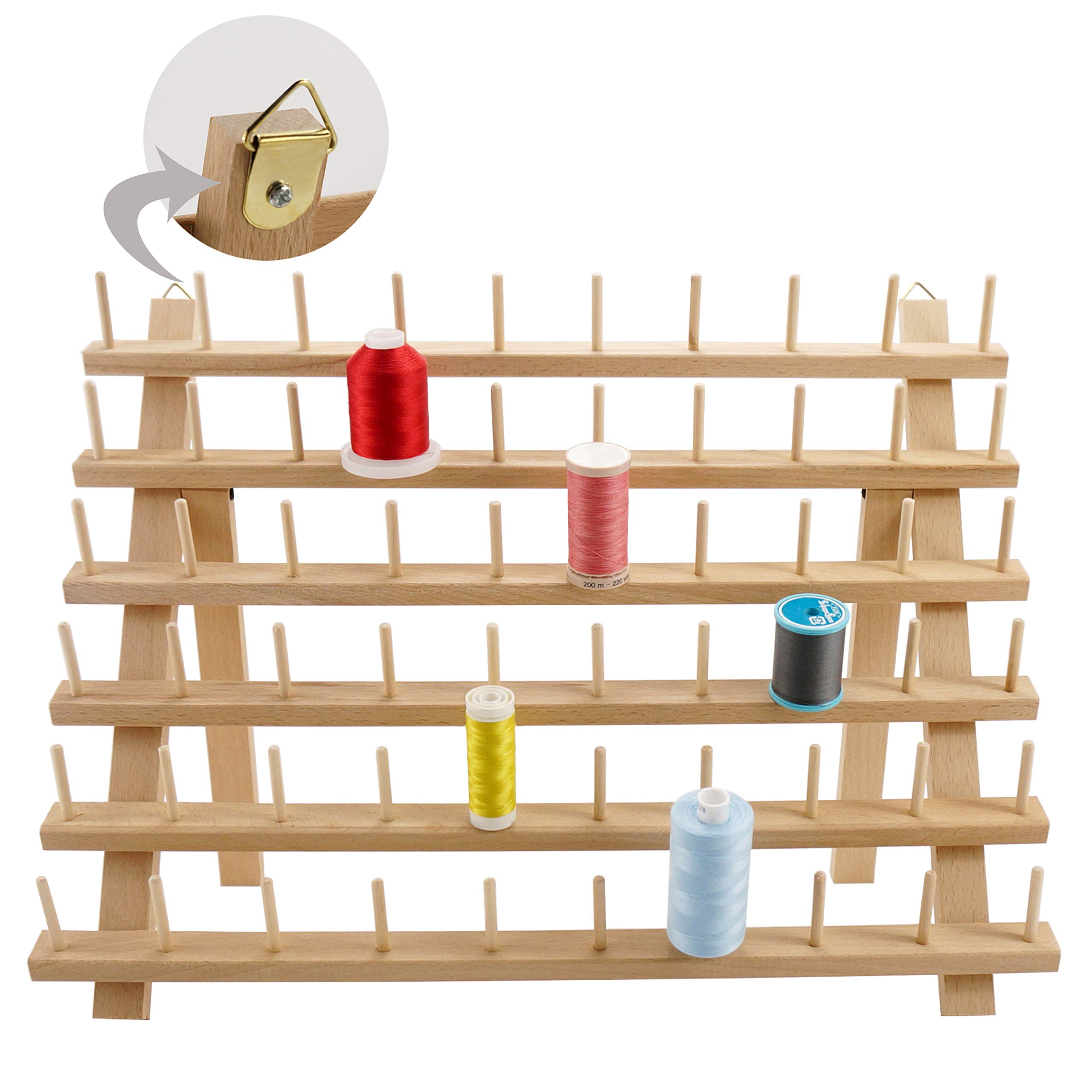 New brothread 60 Spools Wooden Thread Rack/Thread Holder Organizer with Hanging Hooks for Embroidery Quilting and Sewing Threads