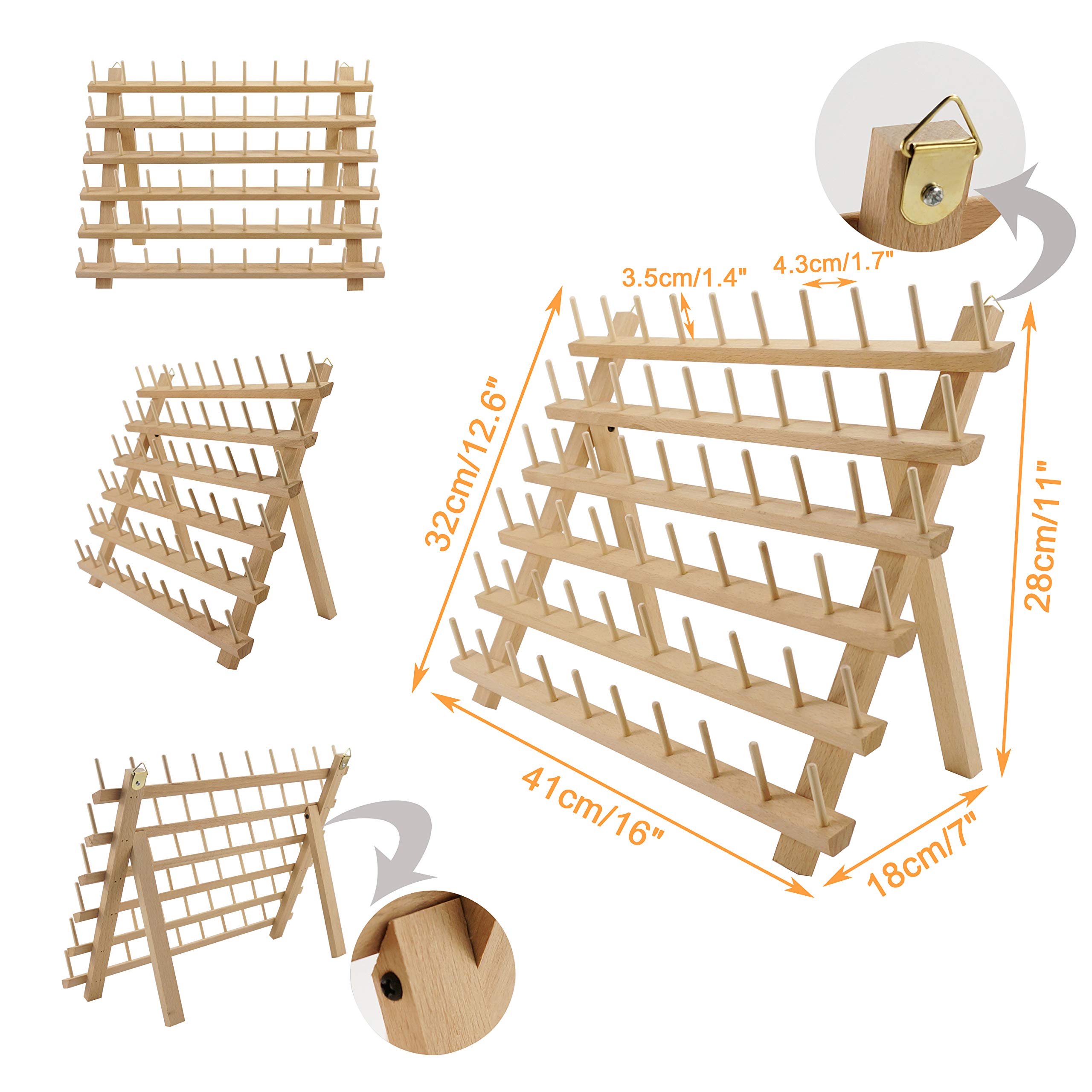 New brothread 60 Spools Wooden Thread Rack/Thread Holder Organizer with Hanging Hooks for Embroidery Quilting and Sewing Threads