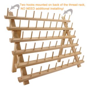 New brothread 60 Spools Wooden Thread Rack/Thread Holder Organizer with Hanging Hooks for Embroidery Quilting and Sewing Threads