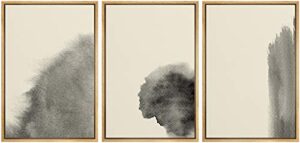 nwt framed wall art print set smoky faded black watercolor strokes abstract shapes illustrations modern art bohemian colorful pastel for living room, bedroom, office - 16"x24"x3 natural