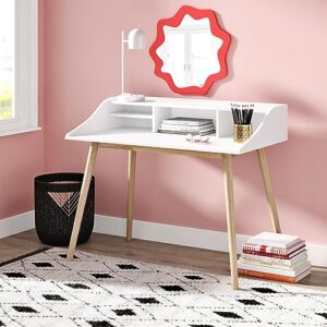 Adore Decor Alton Writing Computer Desk, Laptop PC Workstation, Retro Simple Study Table for Home Office, White