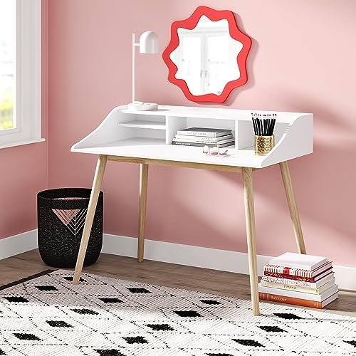 Adore Decor Alton Writing Computer Desk, Laptop PC Workstation, Retro Simple Study Table for Home Office, White