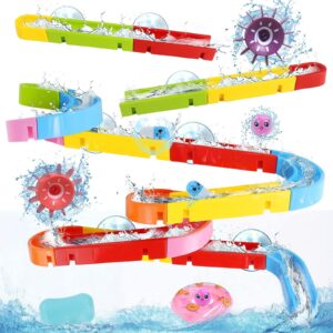 bath toys for kids ages 3-4-8 toddler bathtub toys slippery slide track diy mold free shower toddler toys with suction cups birthday gift for boys girls bath time ages 3 4 5 6 7 8(38pcs)