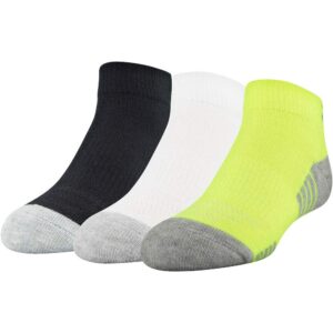 under armour boy`s 3-pack heatgear low-cut socks (yellow(u3261p3-964)/grey, youth small (youth shoe size 13.5k-4y))