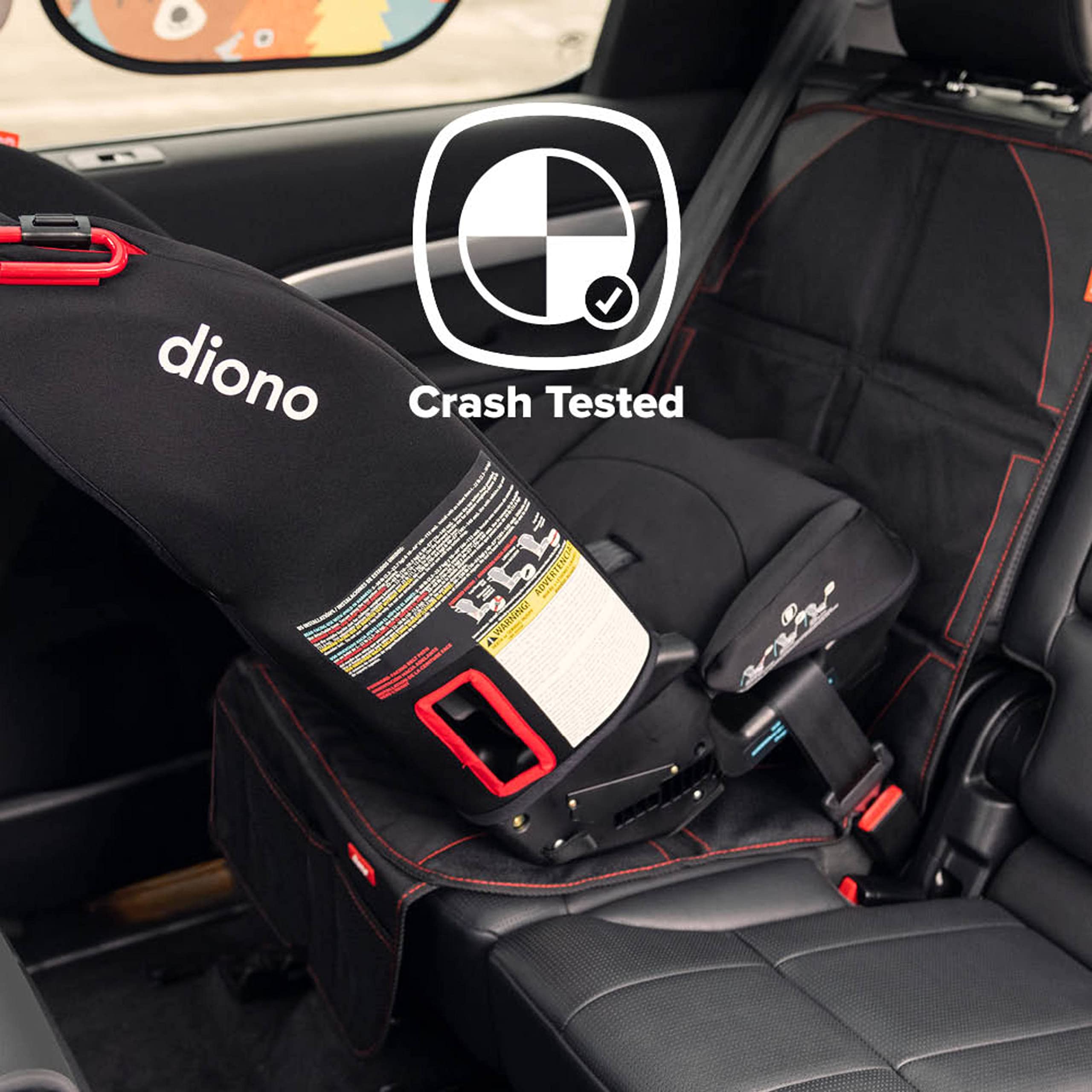 Diono Ultra Mat Pack of 2 Full Size Car Seat Protectors For Under Car Seat, Crash Tested With Premium Ultra Thick Padding For Durable, Water Resistant Protection, Includes 3 Mesh Storage Pockets,Black