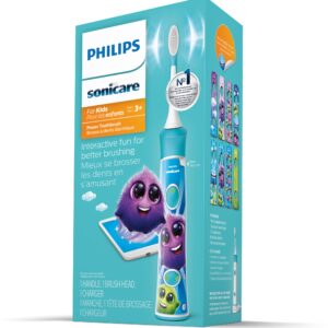 Philips Sonicare for Kids 3+ Bluetooth Connected Rechargeable Electric Power Toothbrush, Interactive for Better Brushing, Turquoise, HX6321/02