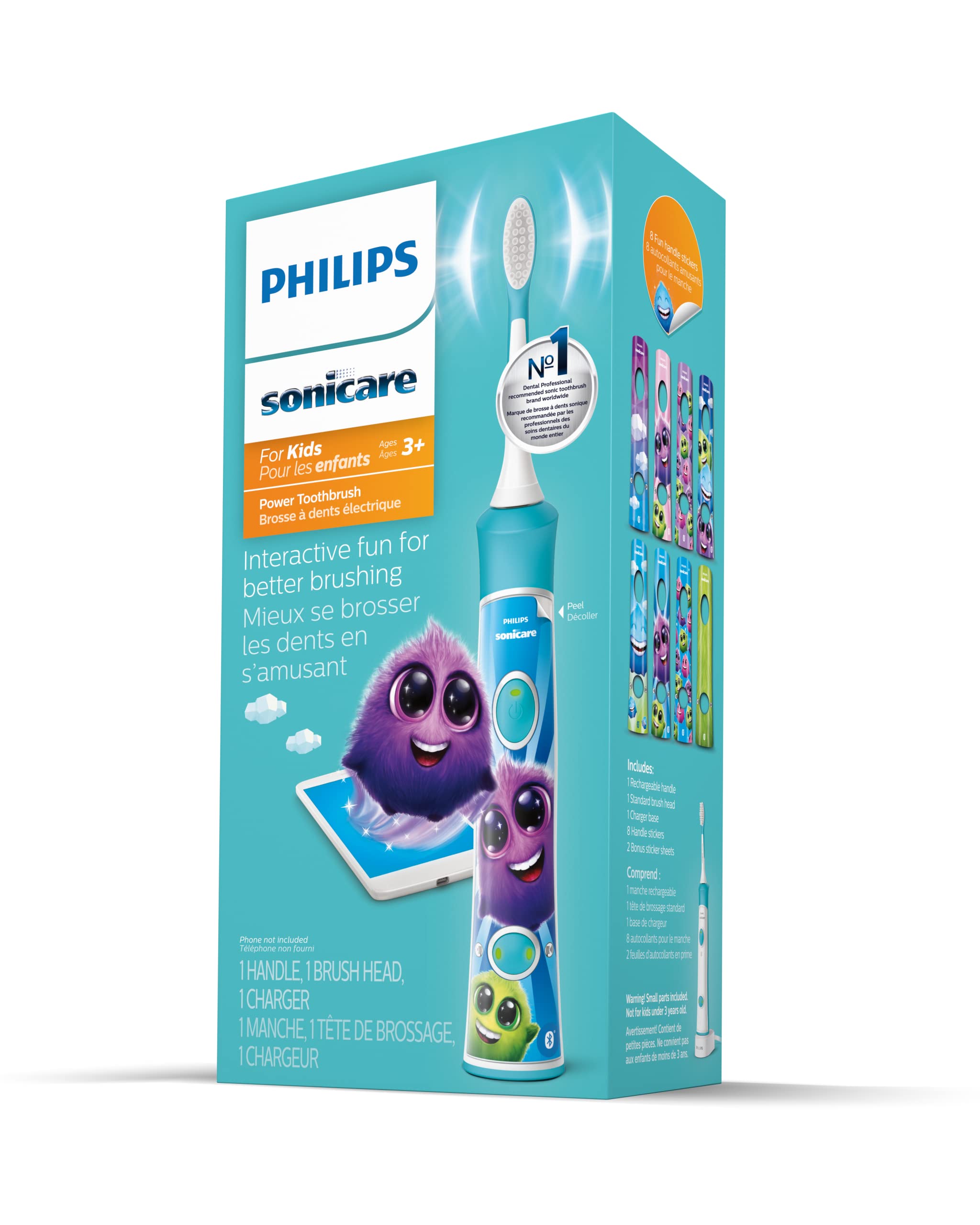 Philips Sonicare for Kids 3+ Bluetooth Connected Rechargeable Electric Power Toothbrush, Interactive for Better Brushing, Turquoise, HX6321/02