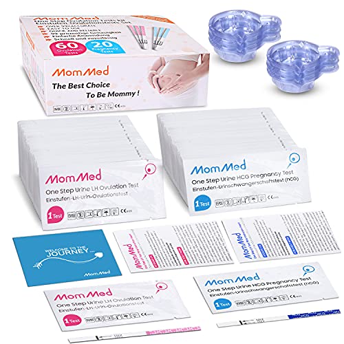 MomMed Pregnancy Test Strips (HCG20-LH60), Includes 20 Pregnancy Tests, 60 Test Strips, 80 Urine Cups, Easy to Use Ovulation Predictor Kit, Accurate Fertility Test for Women