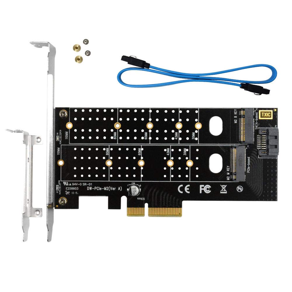 GODSHARK Dual M.2 PCIe Adapter, M.2 NVME SSD (M Key) or M.2 SATA SSD (B Key) 22110 2280 2260 2242 2230 to PCI-e 3.0 x4 Host Controller Expansion Card with Low Profile Bracket for PC Desktop