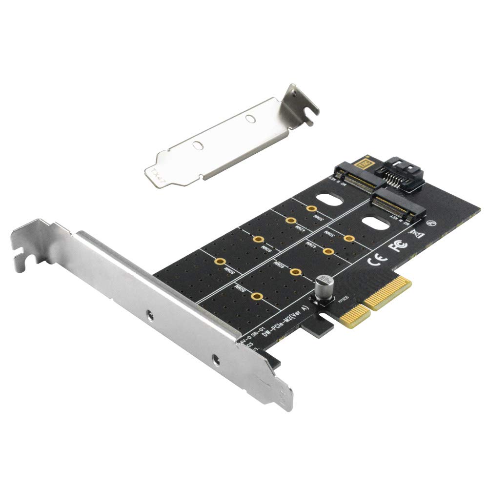 GODSHARK Dual M.2 PCIe Adapter, M.2 NVME SSD (M Key) or M.2 SATA SSD (B Key) 22110 2280 2260 2242 2230 to PCI-e 3.0 x4 Host Controller Expansion Card with Low Profile Bracket for PC Desktop