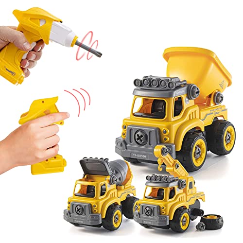 Top Race 3-in-1 Construction Vehicle - Easy Assembly Take Apart Construction Truck with Remote Control - Trucks and Kids Building Toy