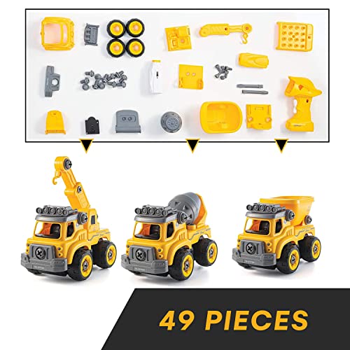 Top Race 3-in-1 Construction Vehicle - Easy Assembly Take Apart Construction Truck with Remote Control - Trucks and Kids Building Toy