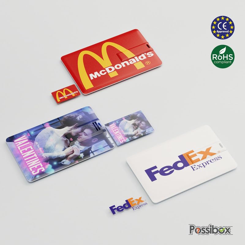 Possibox Custom Credit Card USB Flash Drive 256MB Imprinted with Your Logo - as Promotional Gift - Bulk - Customizable 50 Pack