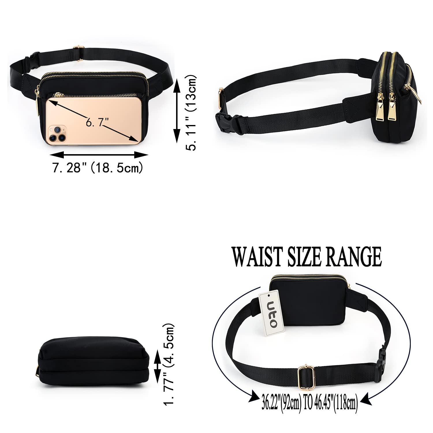 UTO Fanny Pack for Women Crossbody Trendy Fashion Belt Purse Chest Waist Hip Bumbag for Outdoor Shopping Travel Hiking