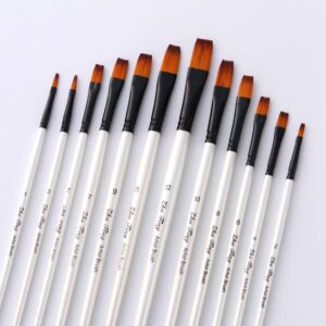 flat head paintbrush set nylon hair paint brush set for acrylic oil watercolor painting artist professional painting kits (12pcs pearl white flat head brush set)