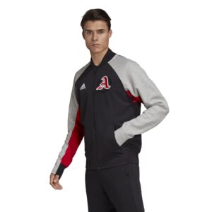 adidas men's varcity jacket black/medium gray heather/scarlet small