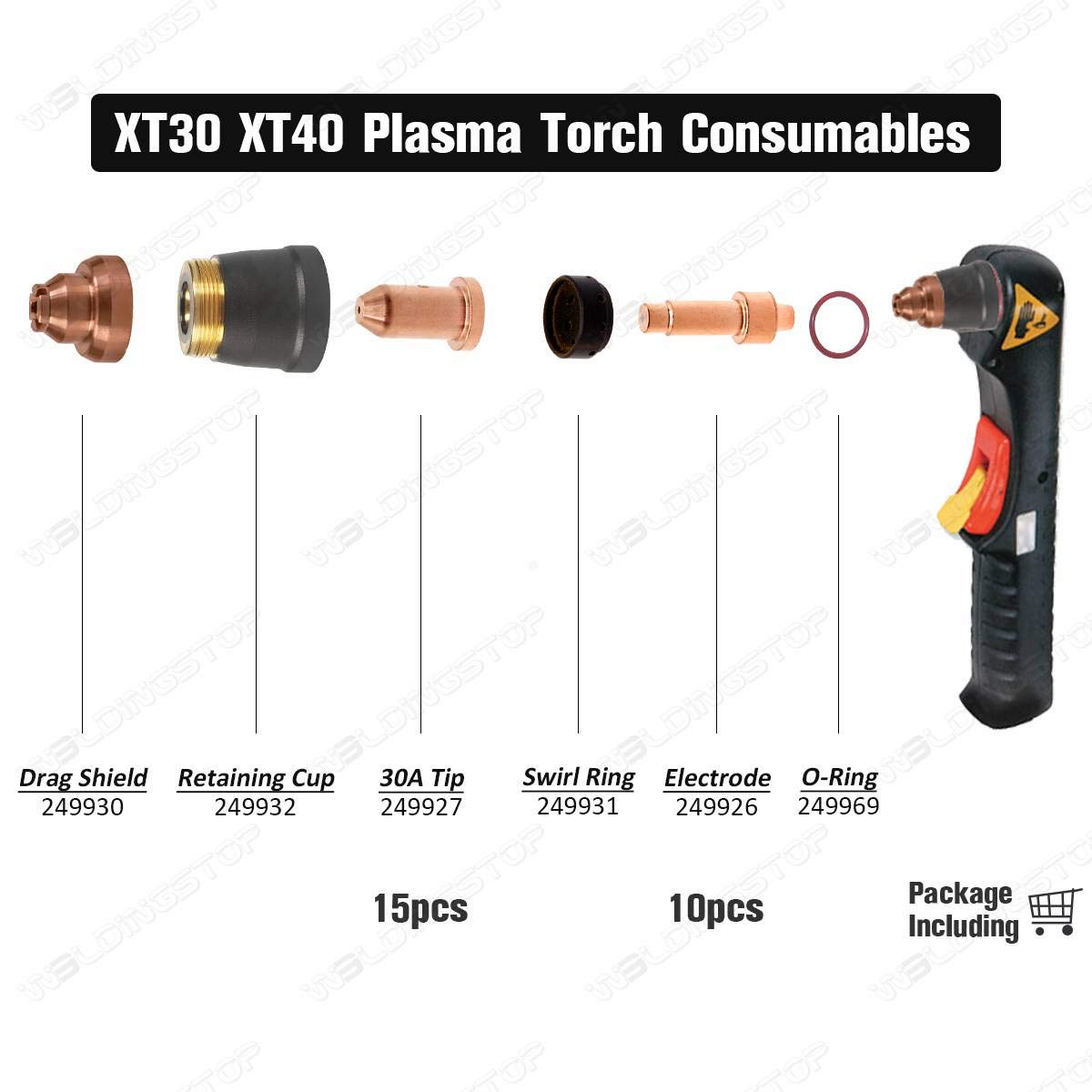 Spectrum 375 625 X-TREME Cutter Nozzle 249927 Tip 30A 249926 Electrode fit Miller Plasma Cutting XT30 XT40 Torch PKG-25