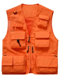 flygo men's casual lightweight outdoor fishing work safari travel photo cargo vest jacket multi pockets(xx-large, orange)