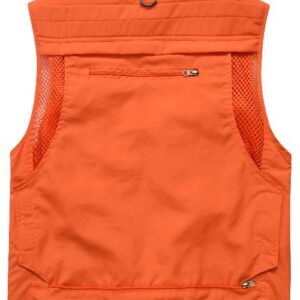 Flygo Men's Casual Lightweight Outdoor Fishing Work Safari Travel Photo Cargo Vest Jacket Multi Pockets(XX-Large, Orange)