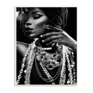 stupell industries fashion model adorned in jewelry black and white portrait wall plaque, 12 x 18, multi-color