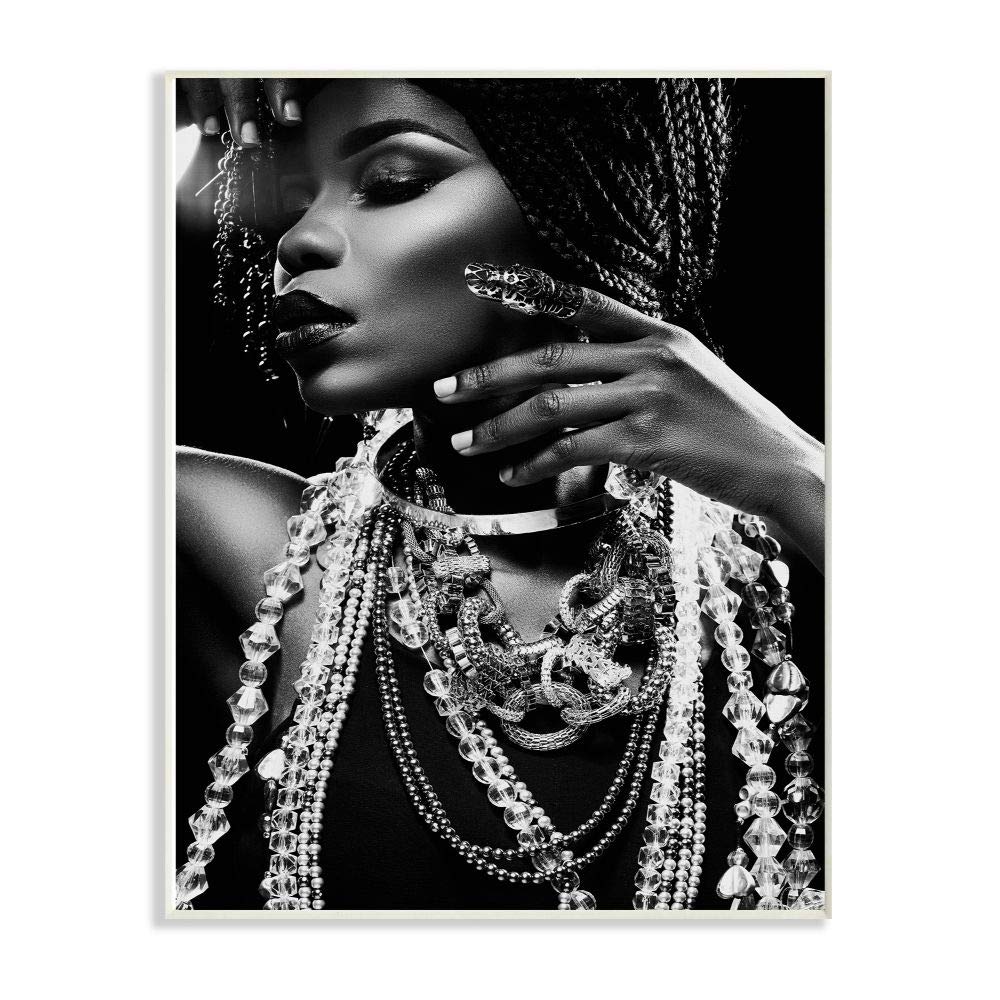 Stupell Industries Fashion Model Adorned in Jewelry Black and White Portrait Wall Plaque, 12 x 18, Multi-Color