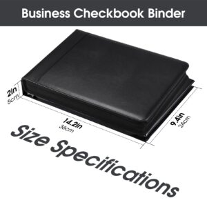 Business Check 7 Ring Checkbook Binder, PU Leather Portfolio, Built in Storage Organizer [Black]