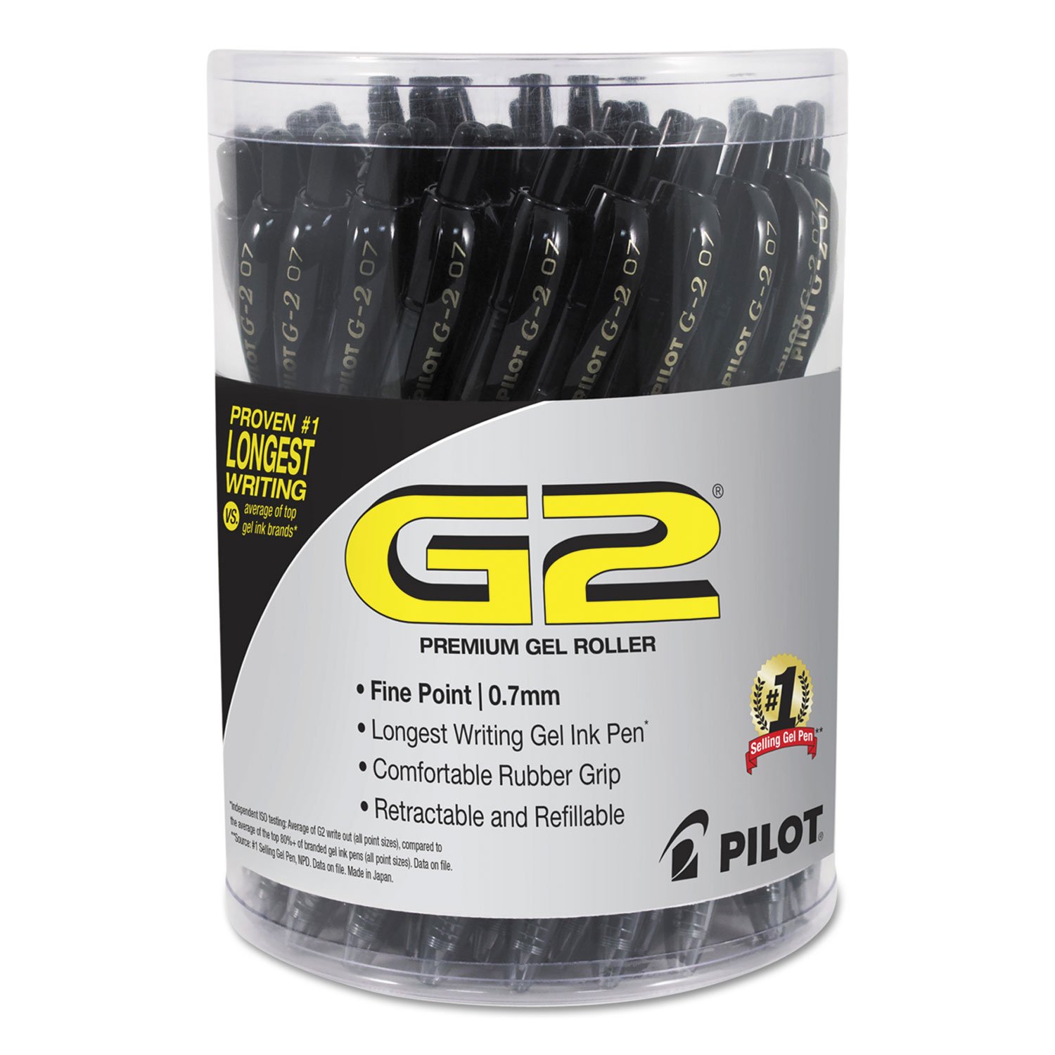 Pilot 84065 G2 Premium Retractable Gel Ink Pen, Refillable, Black Ink, Fine/0.7mm, 36/Pack