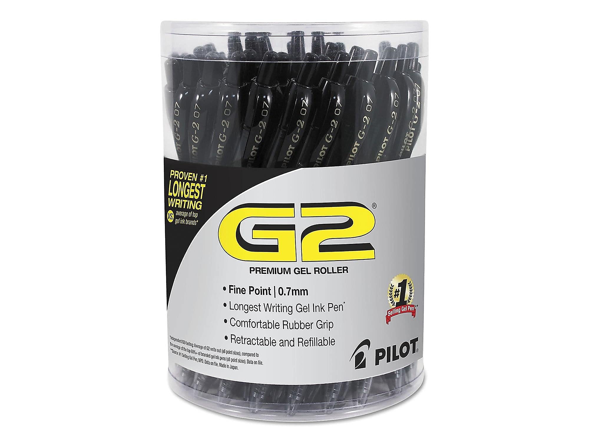 Pilot 84065 G2 Premium Retractable Gel Ink Pen, Refillable, Black Ink, Fine/0.7mm, 36/Pack