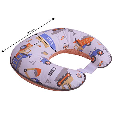 Bacati - Construction Multicolor Boys Nursing Pillow with POLYFILLED Insert Ultra-Soft 100% Cotton Fabric in a Fashionable Two-Sided Design