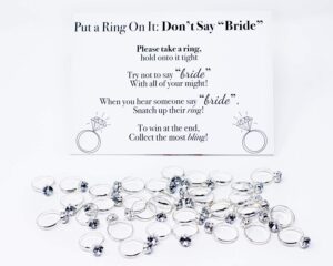 put a ring on it bridal shower game with rings - bridal shower ring game with don't say bride game rules and 36 plastic diamond rings for guests