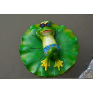 Water Floating Lotus Leaf with Frog Ornament Figurine Statue Craft for Home Garden Pond Decoration Photo Prop Gift - Lying