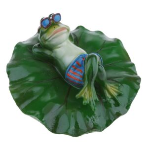 Water Floating Lotus Leaf with Frog Ornament Figurine Statue Craft for Home Garden Pond Decoration Photo Prop Gift - Lying