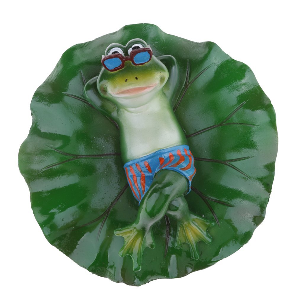 Water Floating Lotus Leaf with Frog Ornament Figurine Statue Craft for Home Garden Pond Decoration Photo Prop Gift - Lying