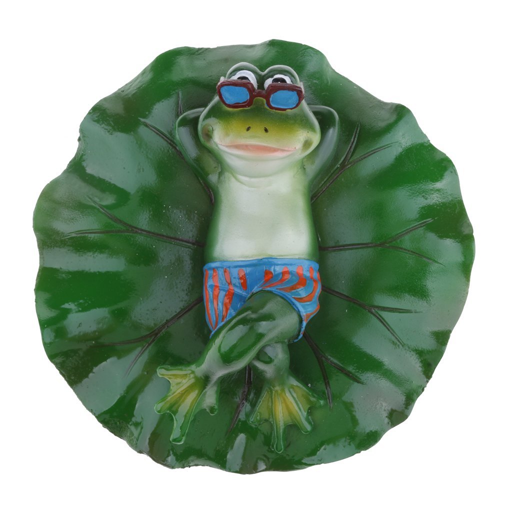 Water Floating Lotus Leaf with Frog Ornament Figurine Statue Craft for Home Garden Pond Decoration Photo Prop Gift - Lying