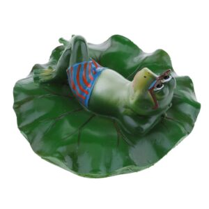 Water Floating Lotus Leaf with Frog Ornament Figurine Statue Craft for Home Garden Pond Decoration Photo Prop Gift - Lying