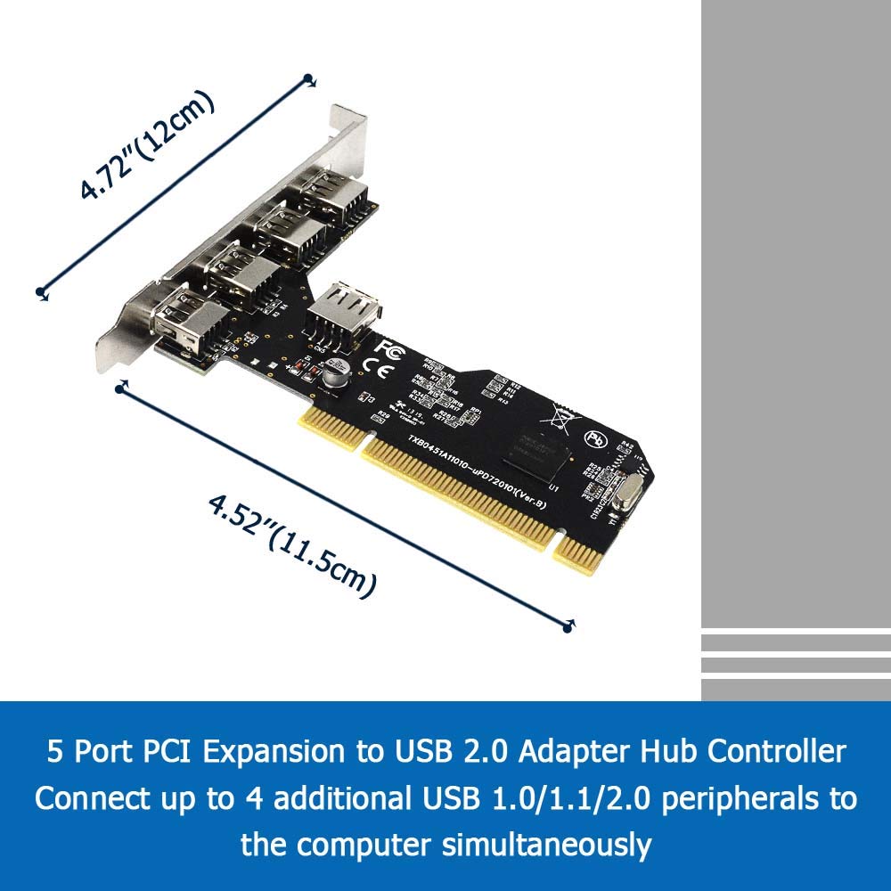 GODSHARK Internal USB 2.0 PCI Card, 5 Port (4 External & 1 Internal) PCI Expansion to USB 2 Adapter Hub Controller, High Speed 480Mbps for Desktop