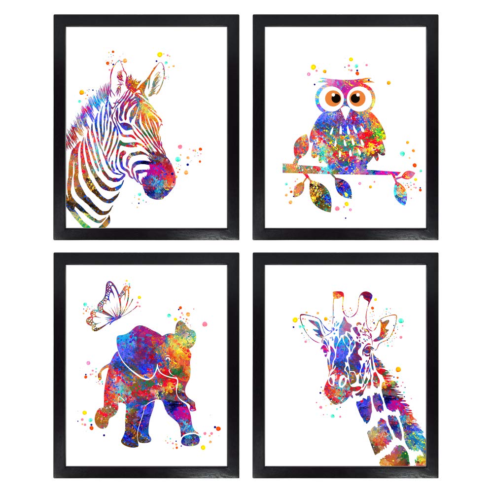 Dignovel Studios Unframed (Set of 4) 8X10 Baby Animals Watercolor Art Print Set Nursery Decor Zebra Owl Elephant Giraffe dnc8