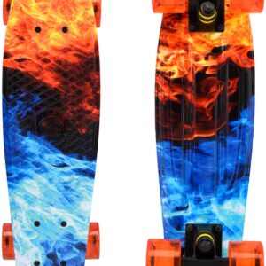 ChromeWheels Skateboards 22 inch Complete Skateboard Deck Mini Cruiser for Kids Boys Girls Youths Beginners, Fire