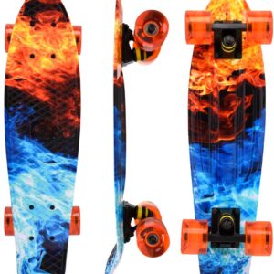 ChromeWheels Skateboards 22 inch Complete Skateboard Deck Mini Cruiser for Kids Boys Girls Youths Beginners, Fire