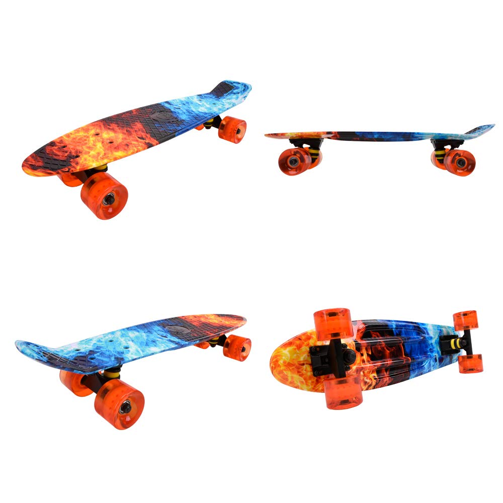 ChromeWheels Skateboards 22 inch Complete Skateboard Deck Mini Cruiser for Kids Boys Girls Youths Beginners, Fire