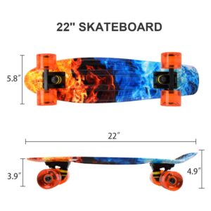 ChromeWheels Skateboards 22 inch Complete Skateboard Deck Mini Cruiser for Kids Boys Girls Youths Beginners, Fire