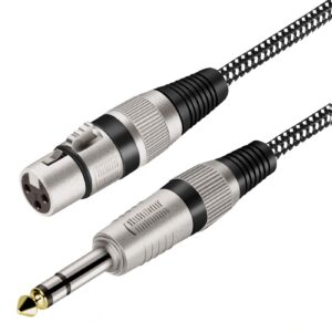 kinxiyu xlr female to 1/4 inch trs cable 10 ft, nylong braided xlr 3 pin female to 6.35mm trs male balanced wire mic cord (pure copper conductors)