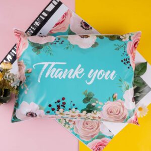 RUSPEPA 14.5x19 Inch Poly Mailers Shipping Bags Thank You Notes Flowers Surrounded Teal Poly Mailers 3 Mil Heavy Duty Self Seal Mailing Envelopes - 50 Pack